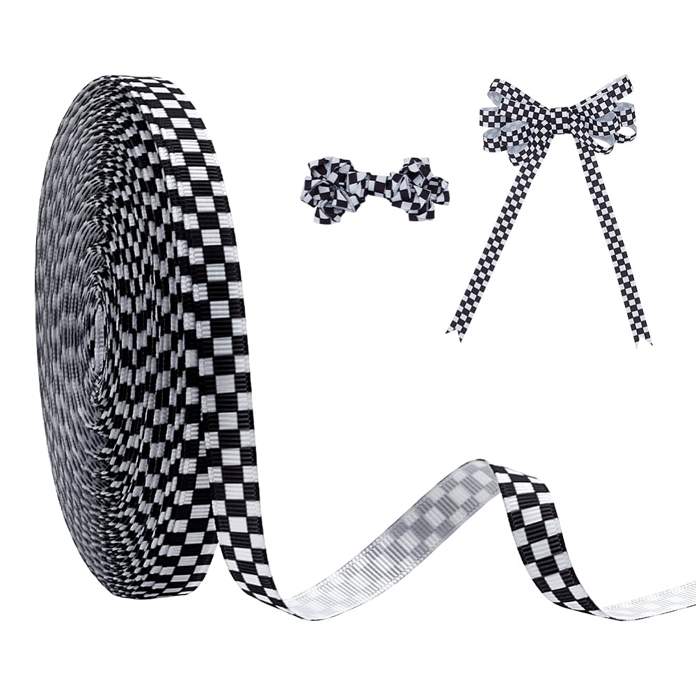 25 Yards Checkered Ribbon Black White Gingham Ribbon 3/8 Inch Wide ...