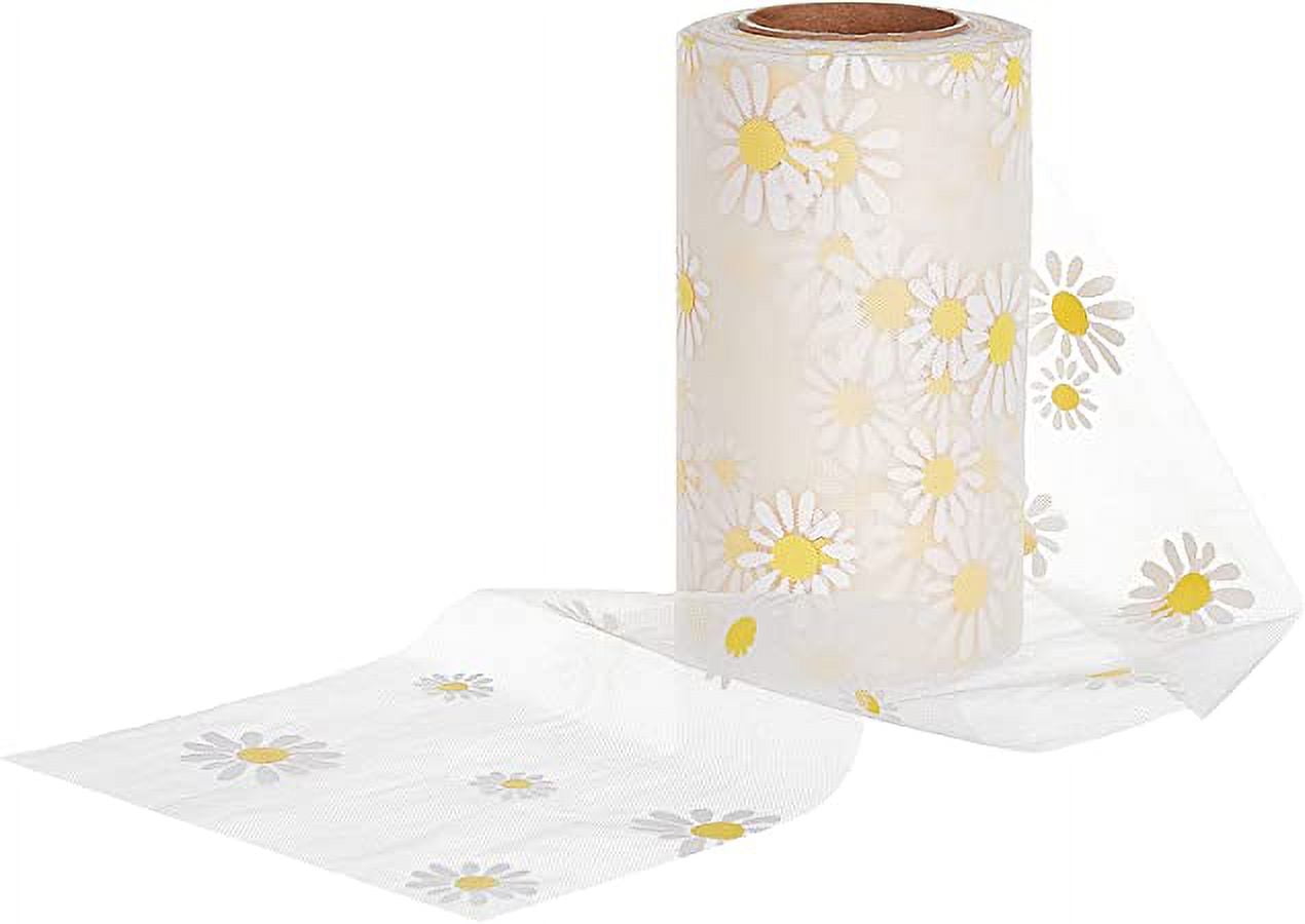 25 Yards Daisy Tulle Roll Daisy Fabric Ribbon Flower Print Fabric Roll ...