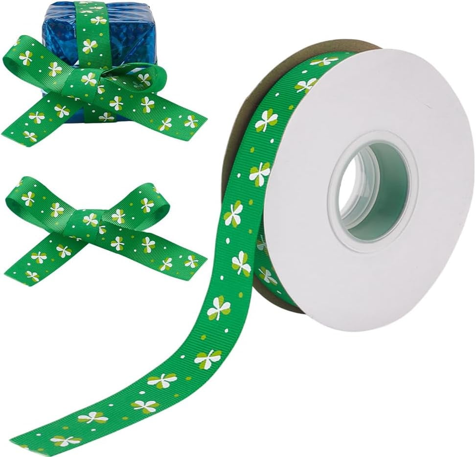 25 Yards Irish Clover Polyester Ribbon 0.9inch Wide Shamrocks Ribbons ...