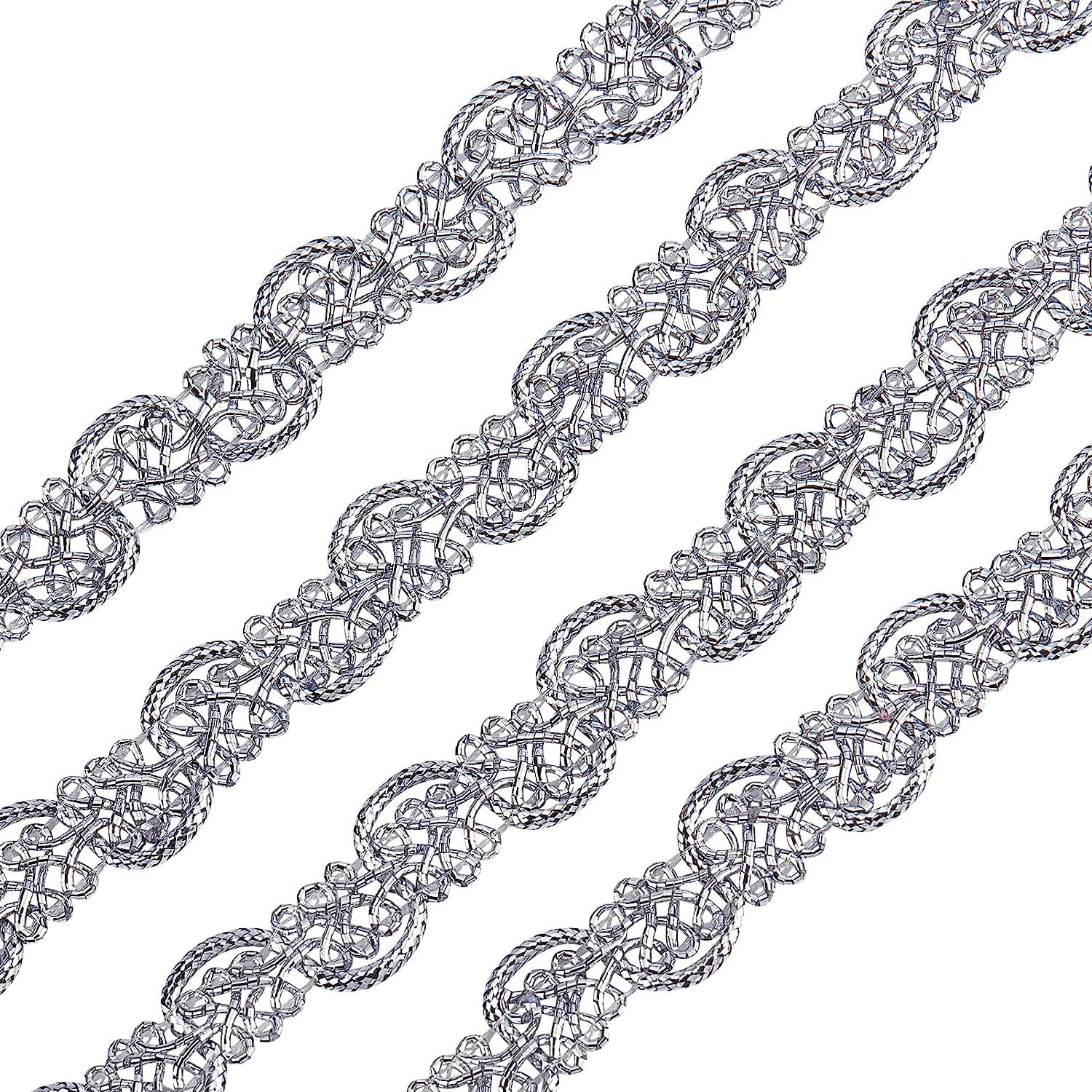 25 Yards Metallic Braid Lace Trim 12mm Wide Leaf Pattern Silver ...