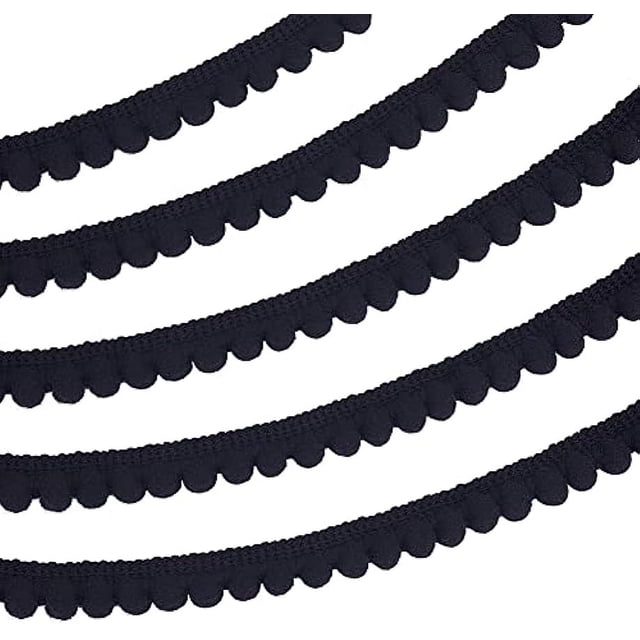 25 Yards Pom Poms Balls Fringe Trim Single Edge Ball Trim Fringe Black ...