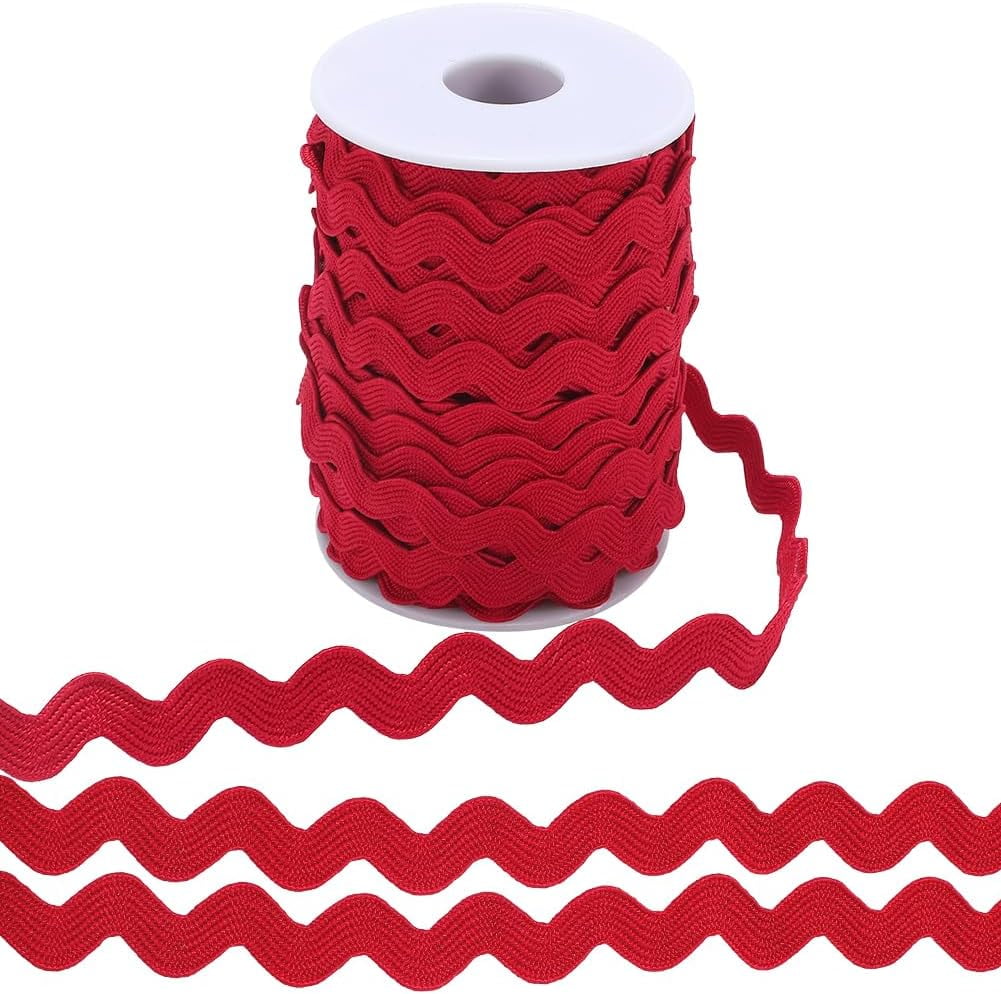 25 Yards x 10mm Rick Rack Trim Wavy Bending Ribbon Dark Red RIC Rac ...