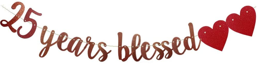 25 Years Blessed Banner,, Rose Gold Paper Glitter Party Decorations for ...