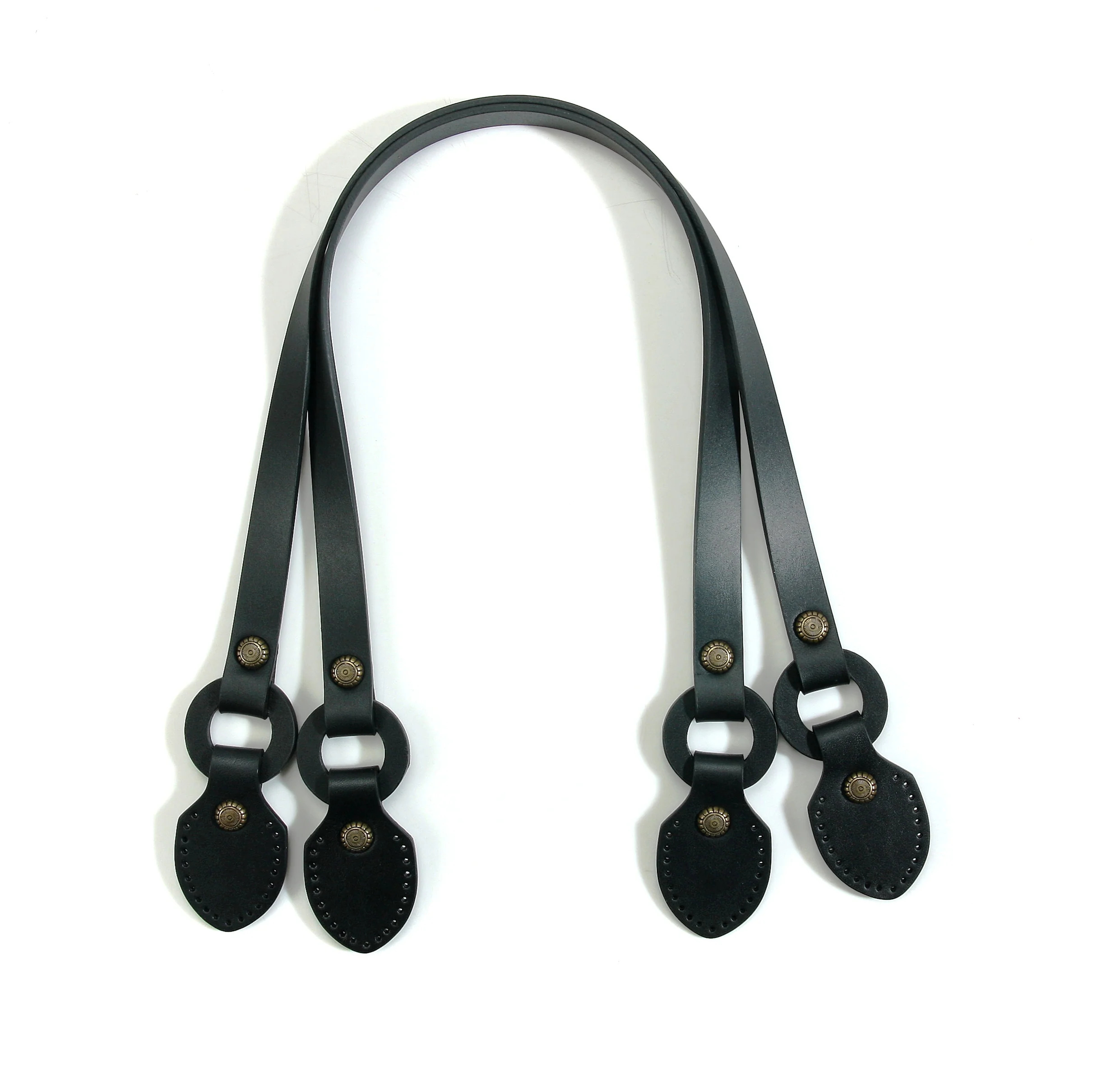 25" byhands 100% Genuine Leather Black Purse Handles with Round Leather ...