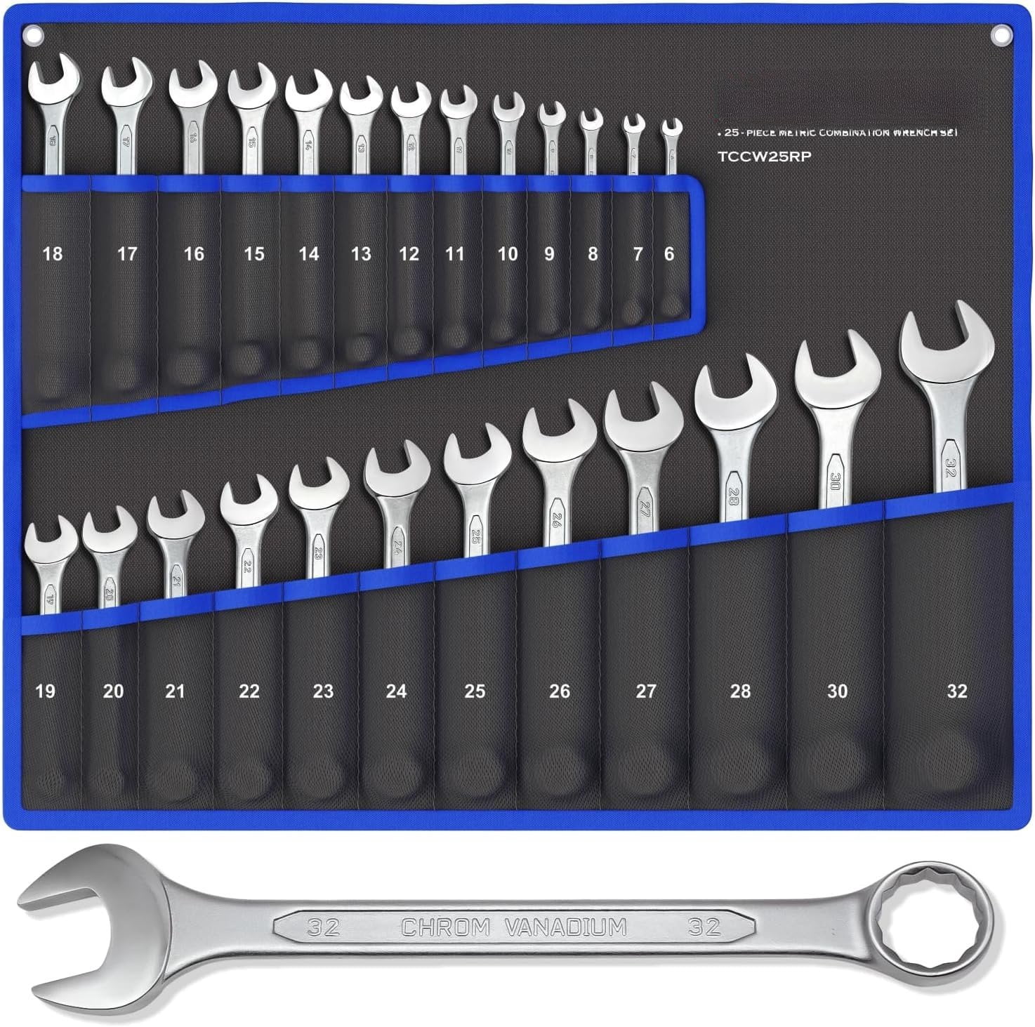 25 count Metric Wrench Set (6-32 mm) CrV Matt Finish with Polished 12 ...