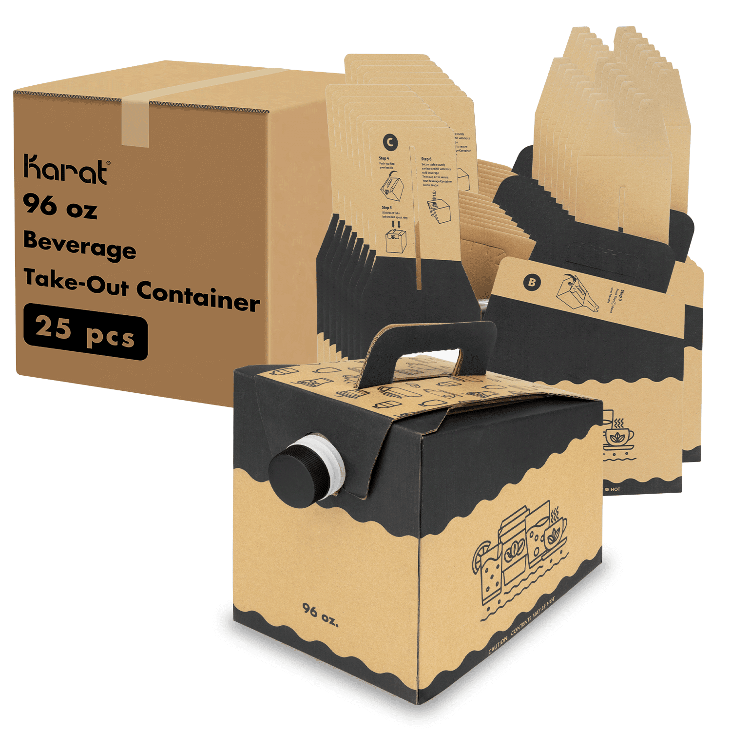 [25 ct] Karat 96 oz Beverage Take-Out Container, Kraft - Walmart.com