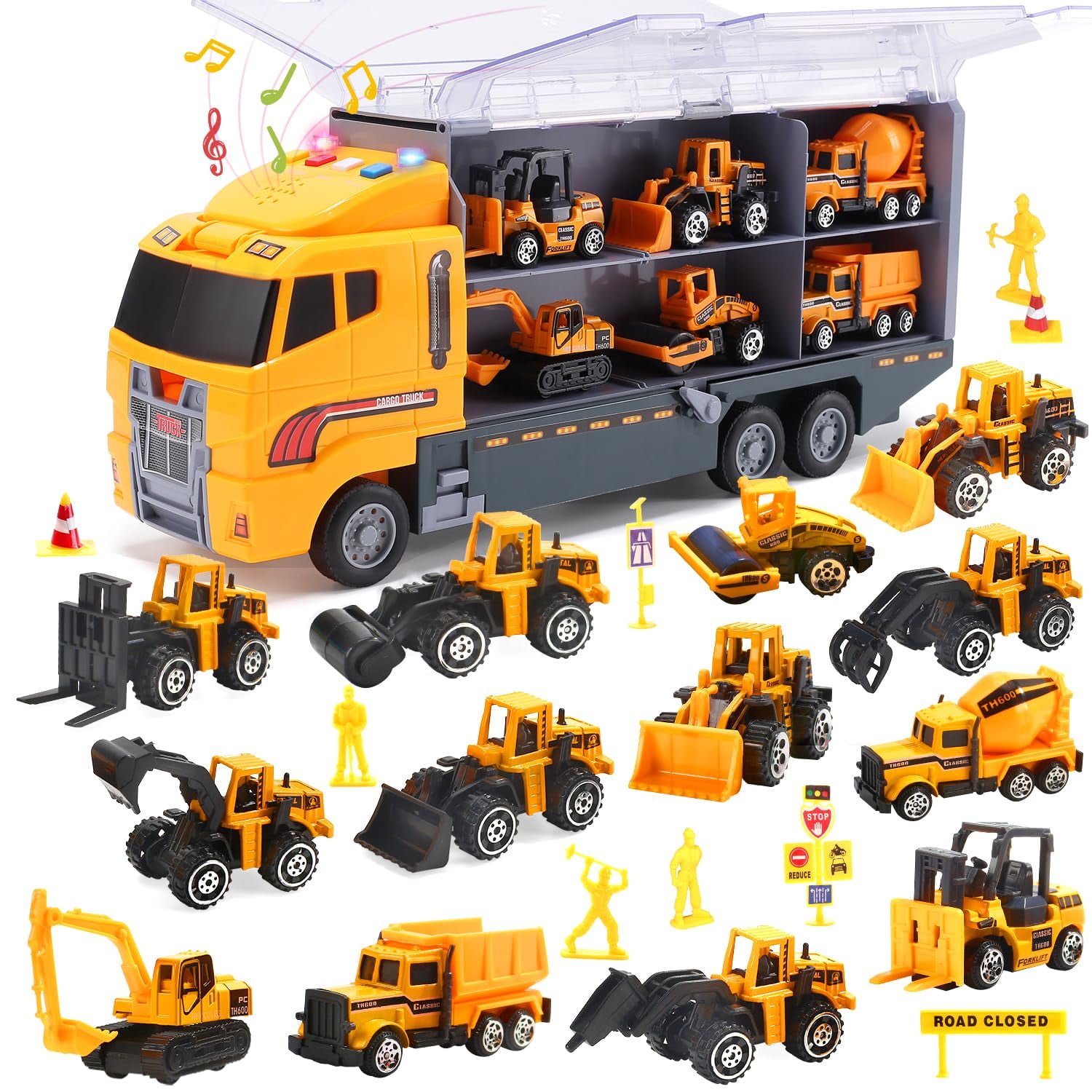 25 in 1 Construction Truck Toy Set for Kids – Push and Go Car Carrier ...