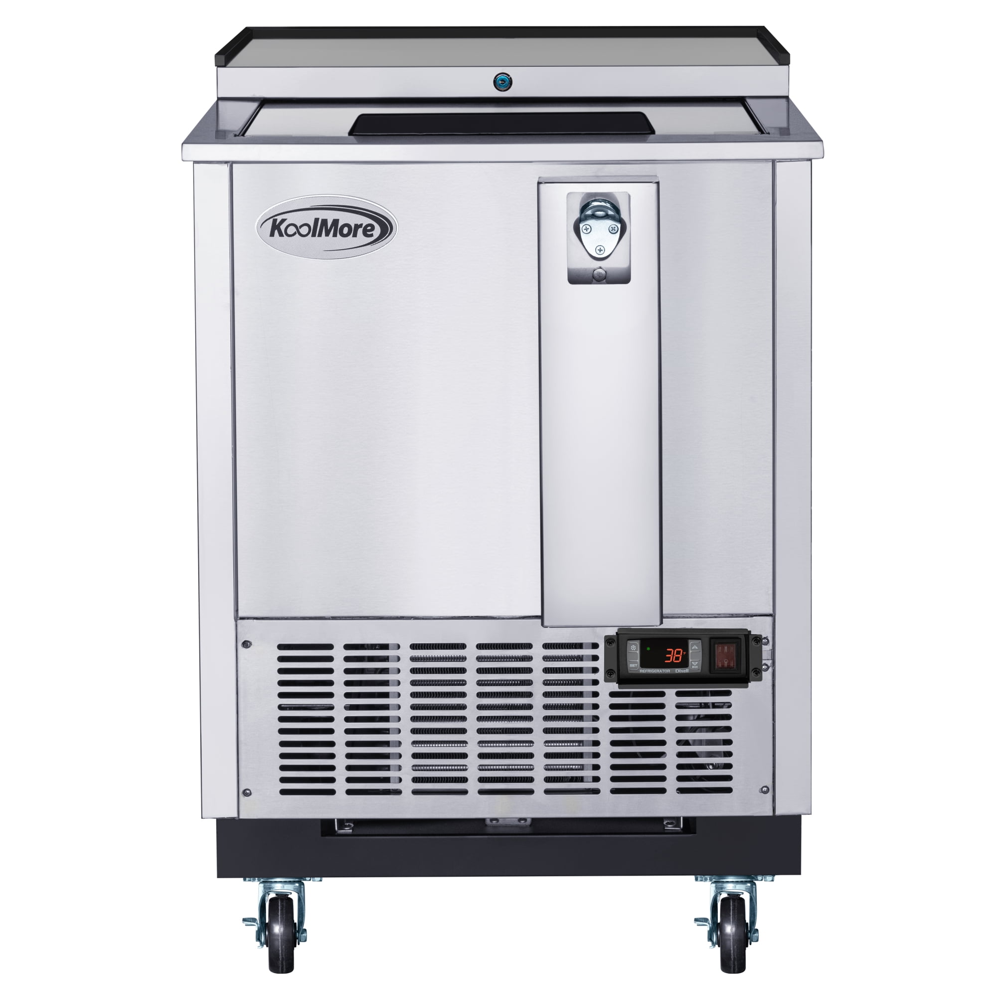 25 in. Commercial Bottle Cooler in Stainless-Steel with Built-In Opener ...