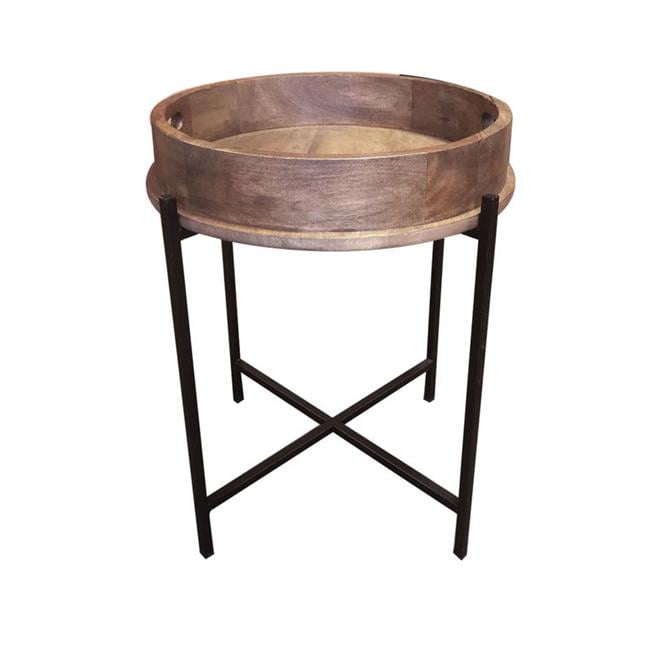 25 in. Lope Barrel Top with Raised Tray Edge Round Side End Table ...