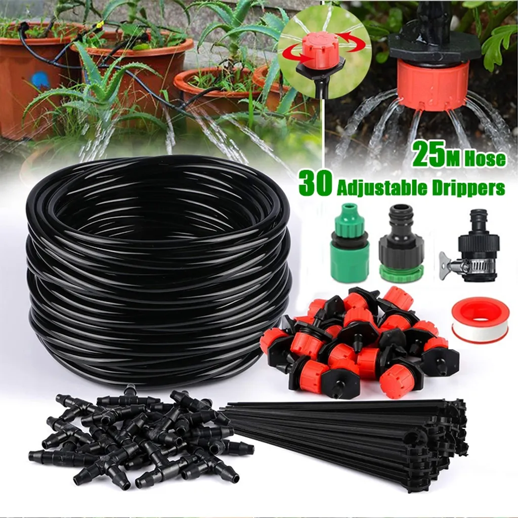 25 m hose 30 adjustable dripper nozzles DIY irrigation system - Walmart.com
