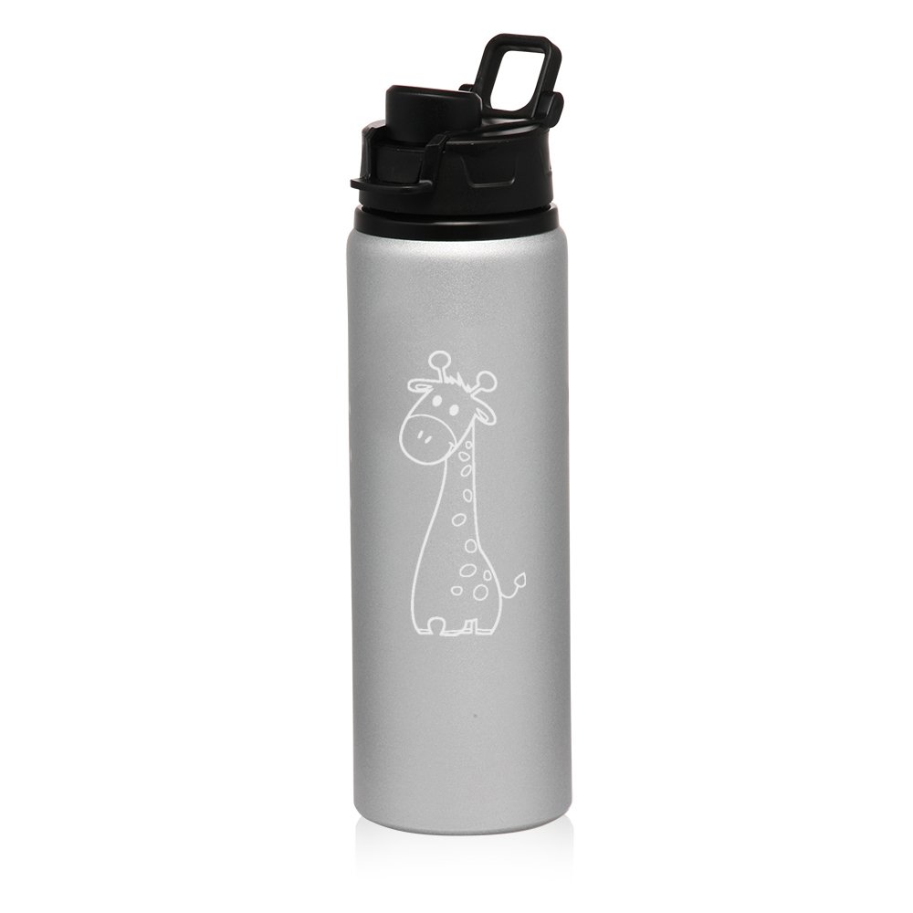 25 oz Aluminum Sports Water Travel Bottle Cute Giraffe (Silver ...