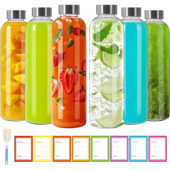 25 oz Clear Glass Water Bottles with Leakproof 6 Pack,25 oz Glass ...