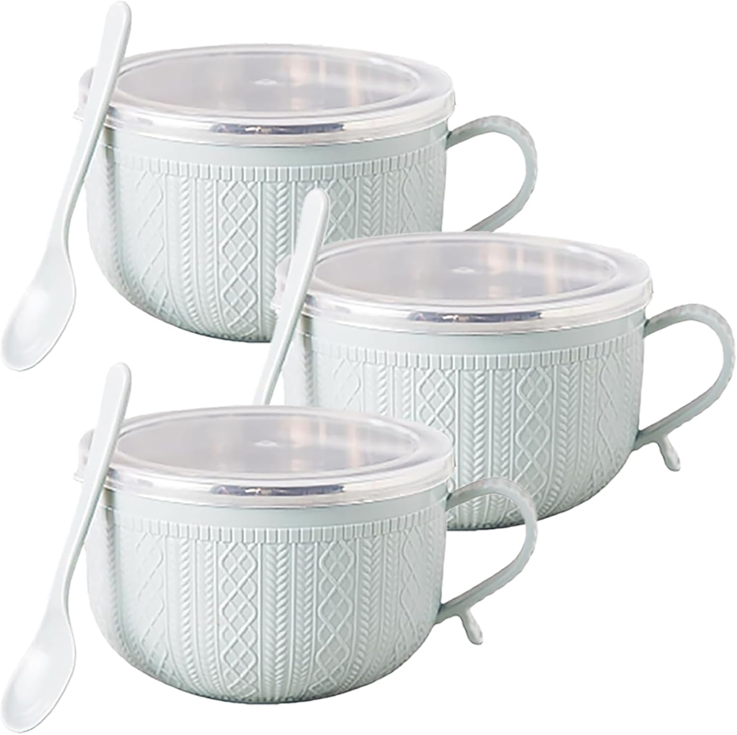 25 oz Mug Meals with Lids, Set of 3 Heat-Resistant Round Mugs for Soups ...