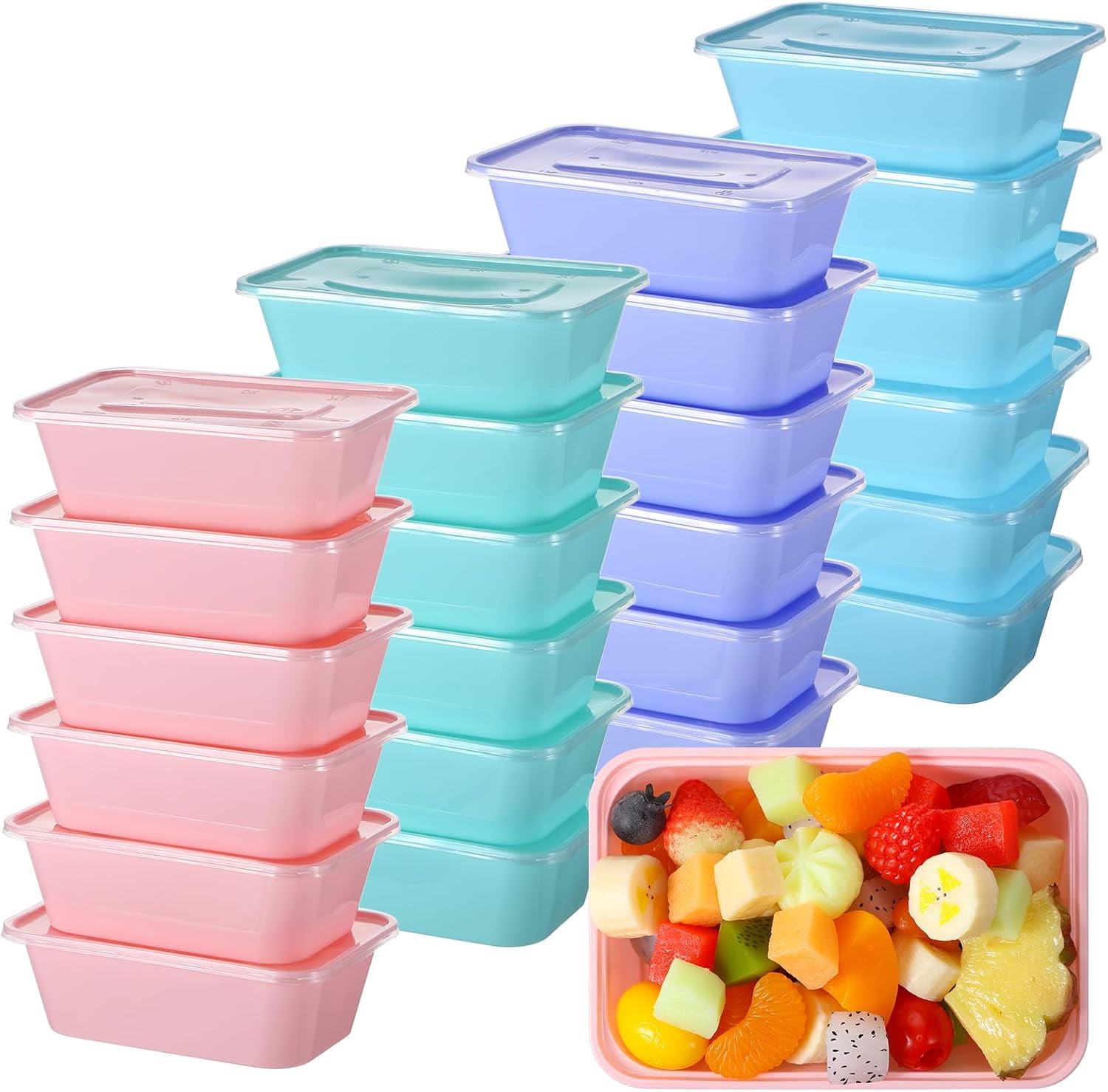 25 oz Plastic Meal Prep Containers Bulk Disposable Colorful Stackable ...