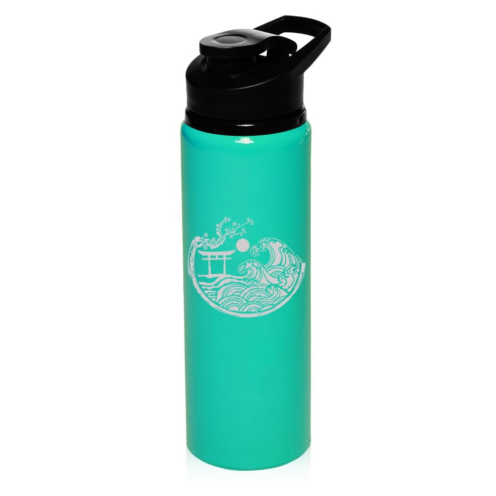 25 oz Water Bottle Sports Travel Mug Gift Torii Gate with Wave (Teal ...