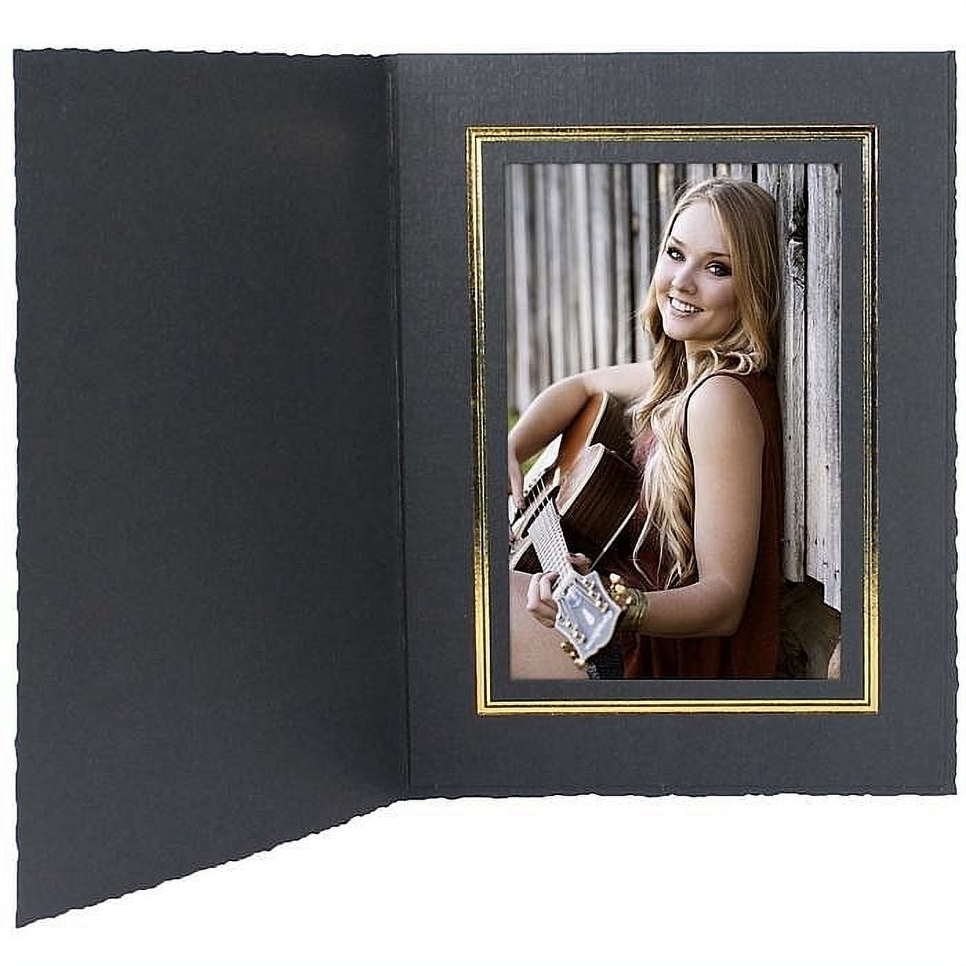 (25 pack) Black Cardstock Paper Portrait Folder 5x7 frame w gold foil ...