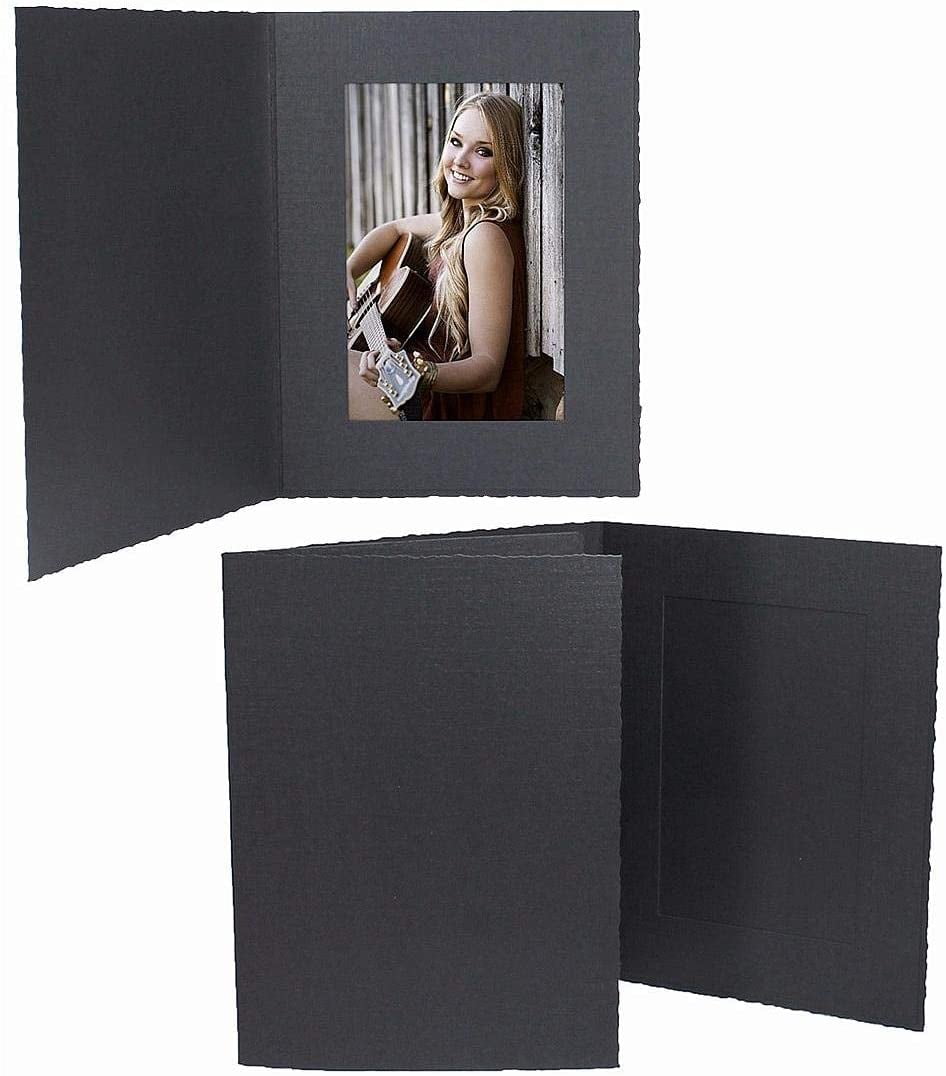 (25 pack) Cardboard Photomount 5x7 Folder frame Deckled-Edge Black w ...