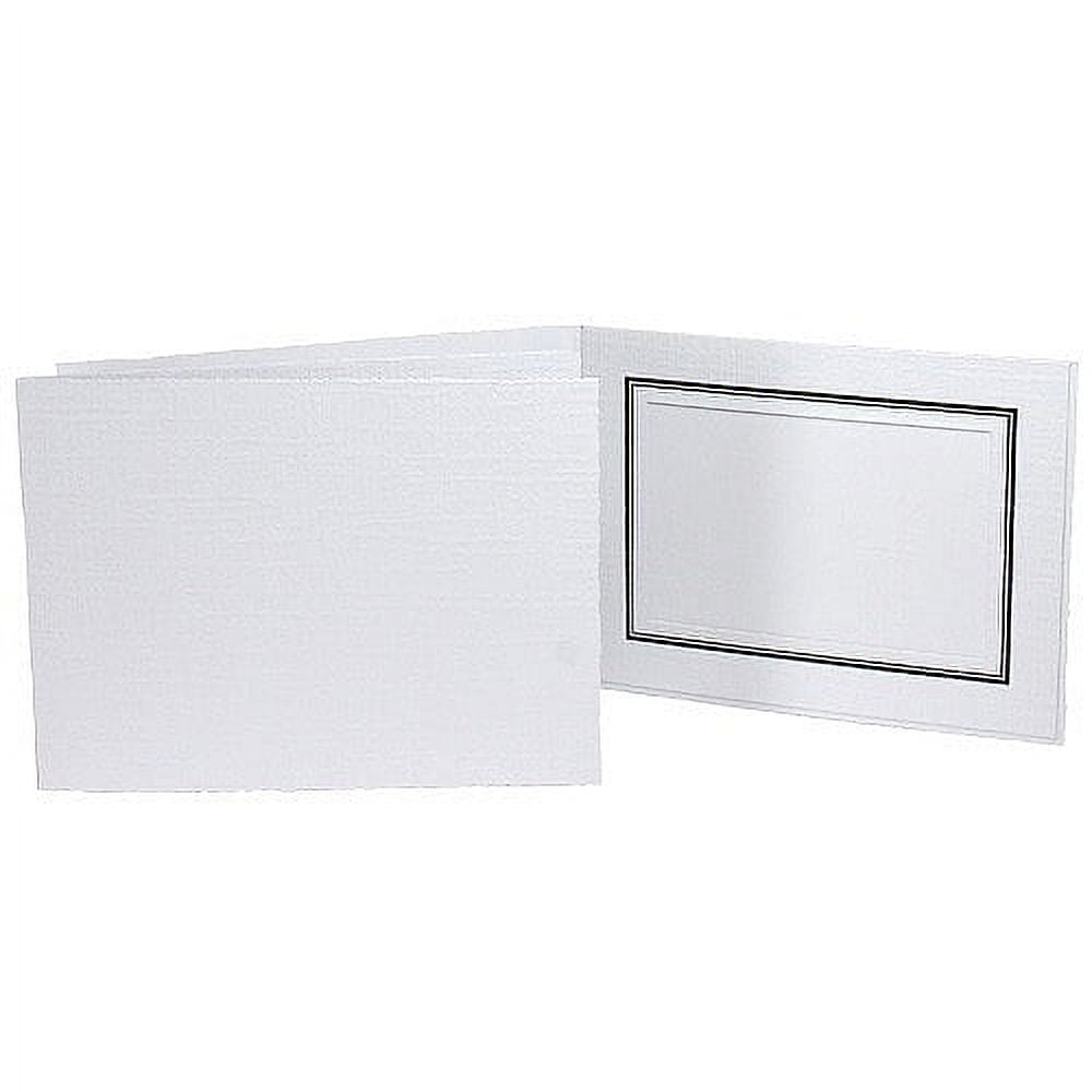 (25 pack) White cardboard Portrait folder 5x7 frame w Blk foil border ...