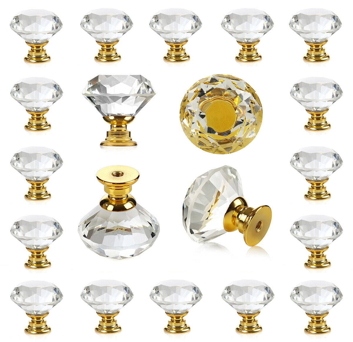 25 pc Crystal Gold Glass Knobs Drawer Pulls for Kitchen Cabinet Dresser Cupboard - Walmart.com