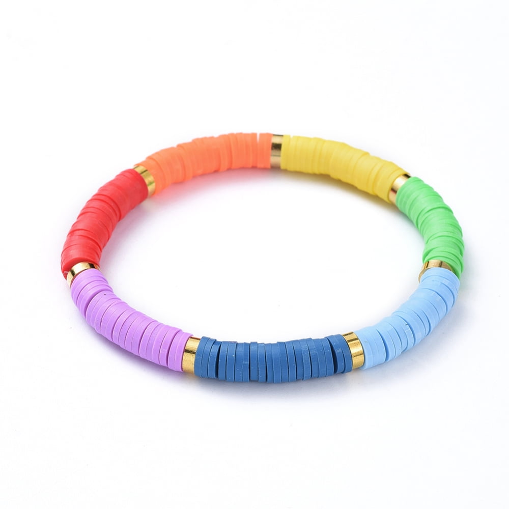 25 pc Jewelry Handmade Polymer Clay Heishi Beads Stretch Bracelets with ...