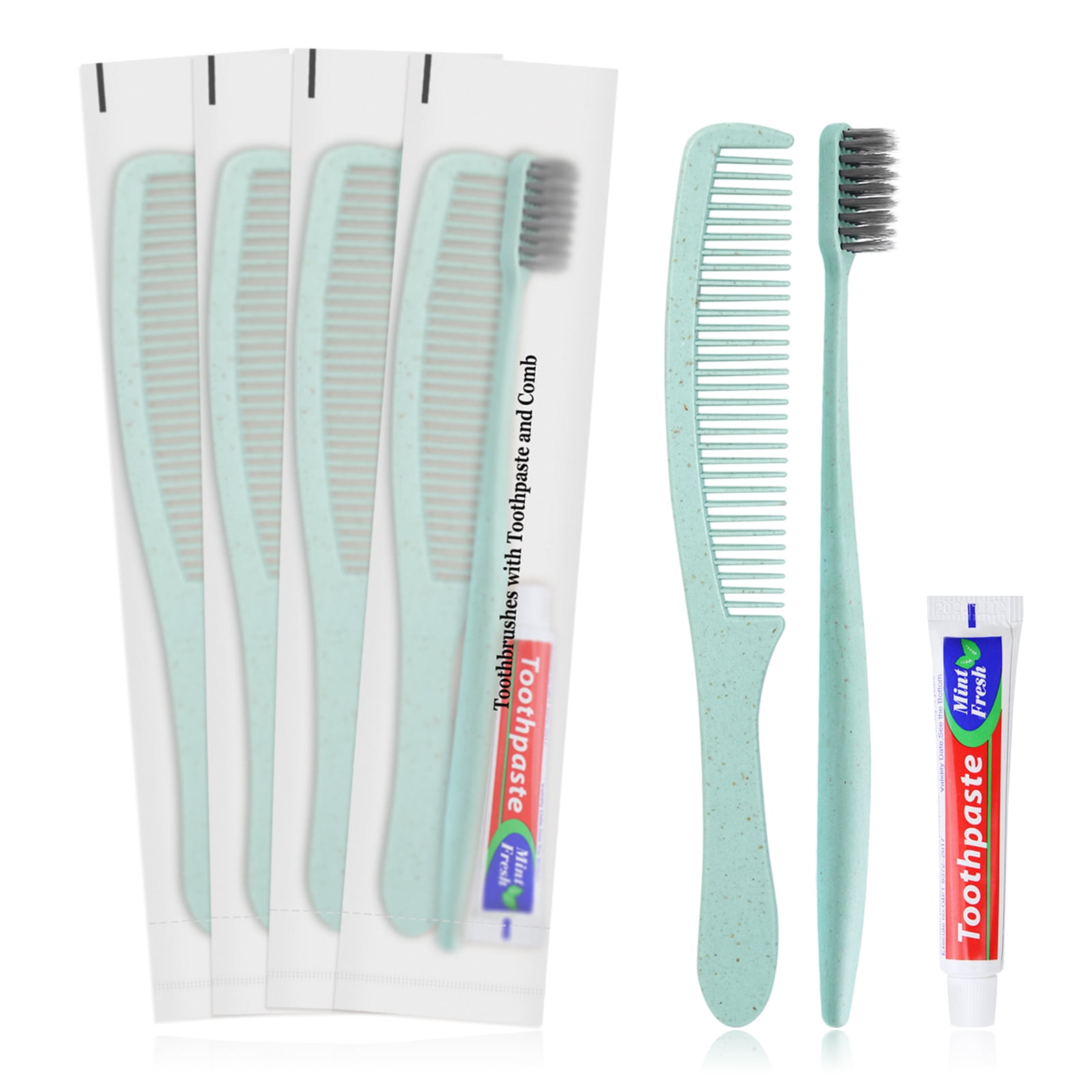 25 pcs Green Disposable Toothbrushes with Toothpaste and Comb,10g ...