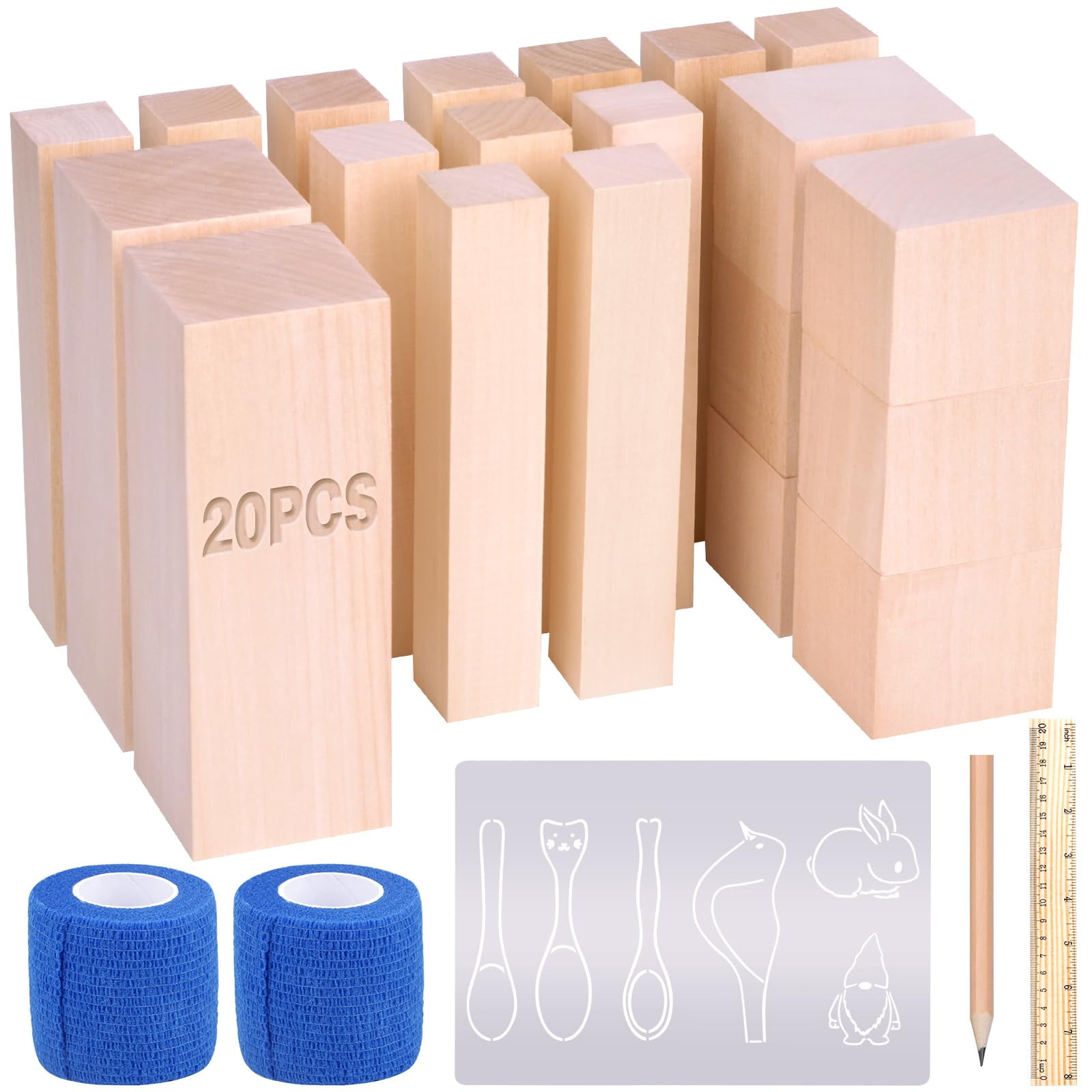 25 pcs Whittling Wood Blocks Wood Carving Kit with 3 Different Sizes ...