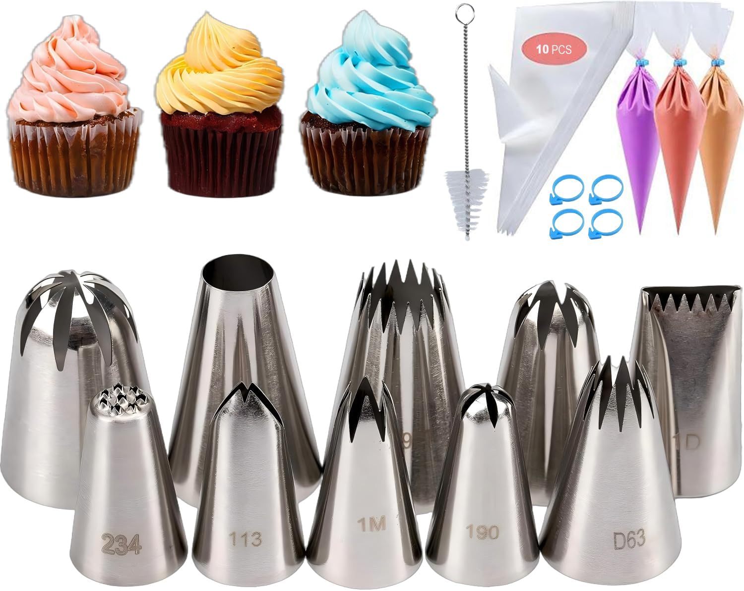25 pcs extra large piping tip set, stainless steel frosting piping kit ...