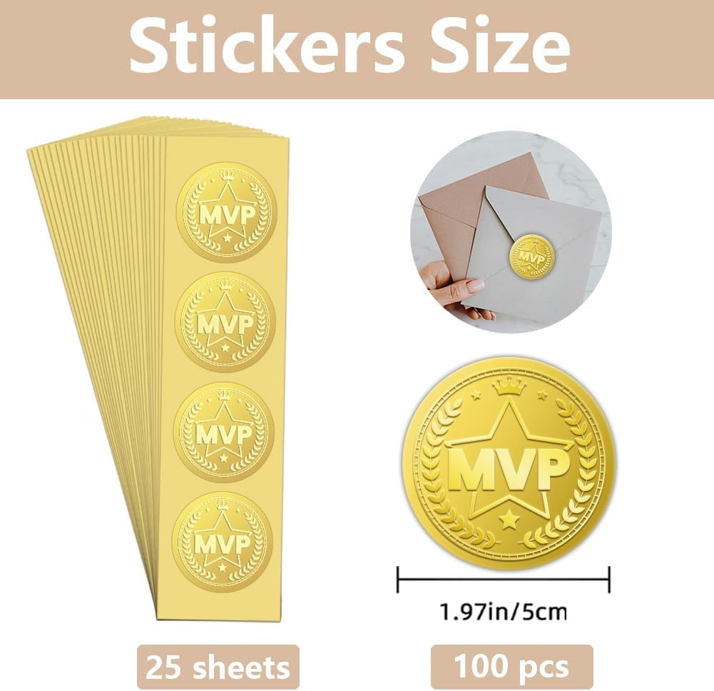 25 sheet 100Pcs MVP Star Gold Foil Stickers 2 Inch Diplomas Medal ...