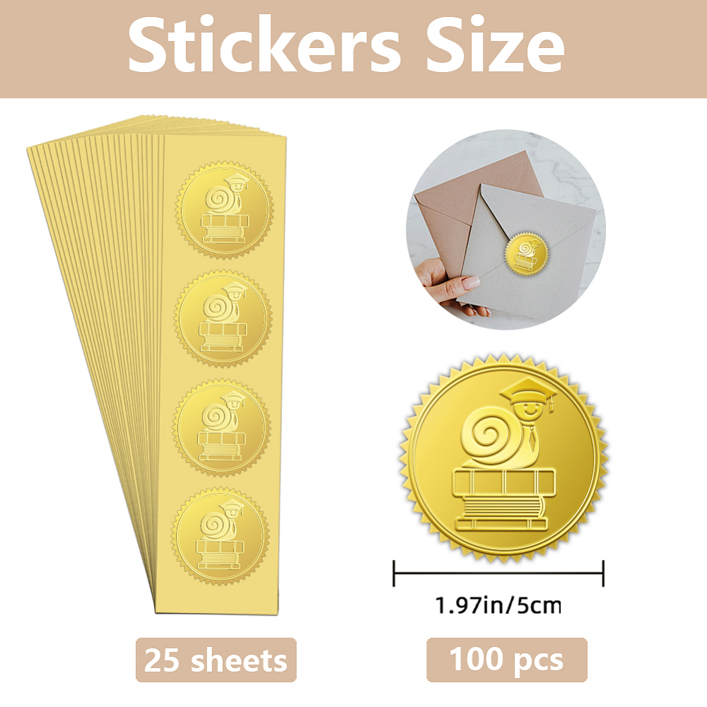 25 sheet Self Adhesive golden Foil Embossed Stickers Medal Decoration ...