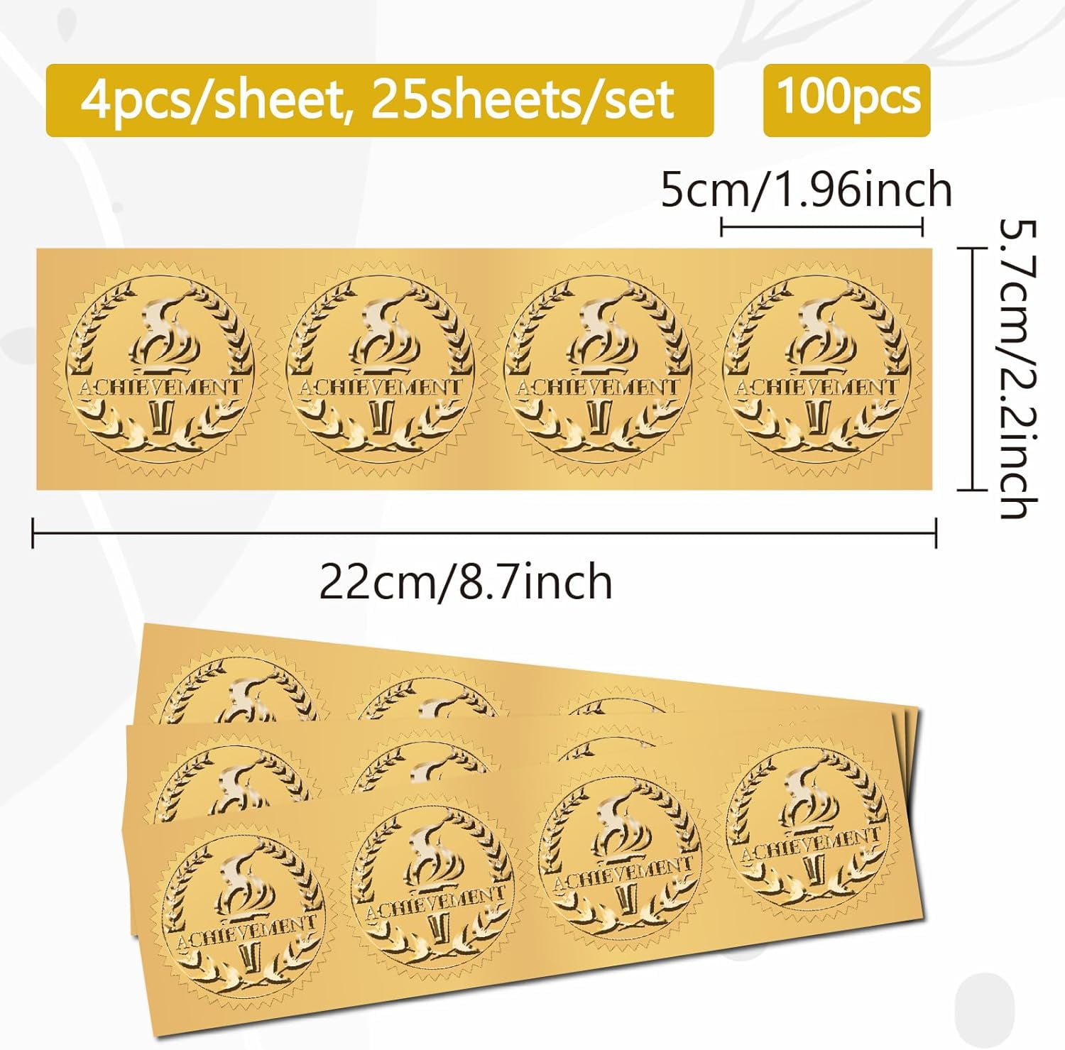 25 sheet Torch Achievement Gold Foil Certificates Embossed Stickers 2 ...