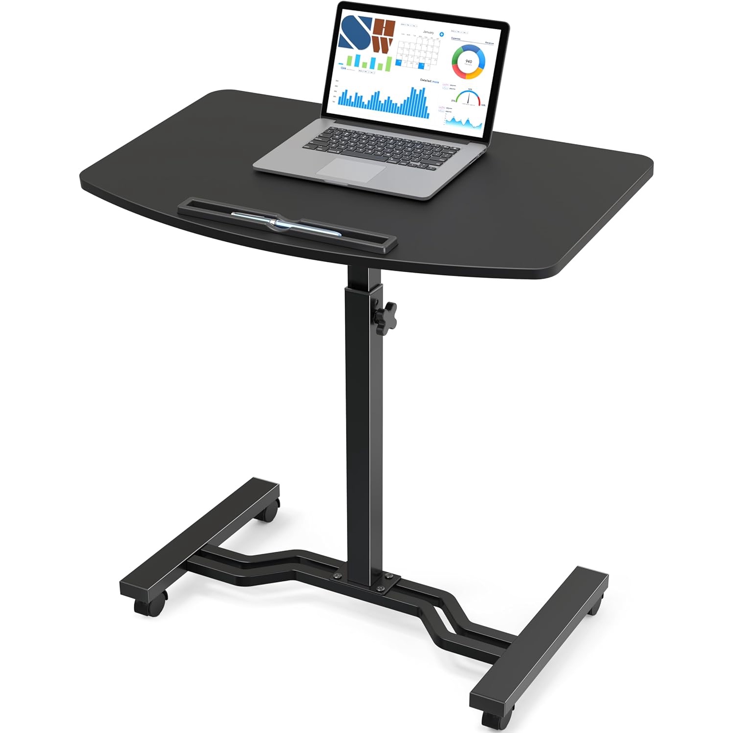 25" to 41" Height Adjustable Rolling Laptop Desk with Tilting Desktop ...