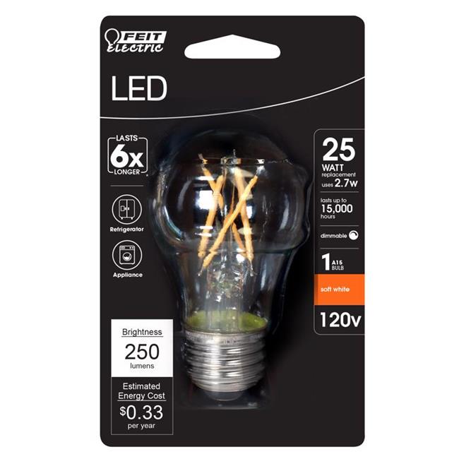 25 watt Soft White Equivalence A15 E26 Filament LED Bulb, Pack of 6 ...