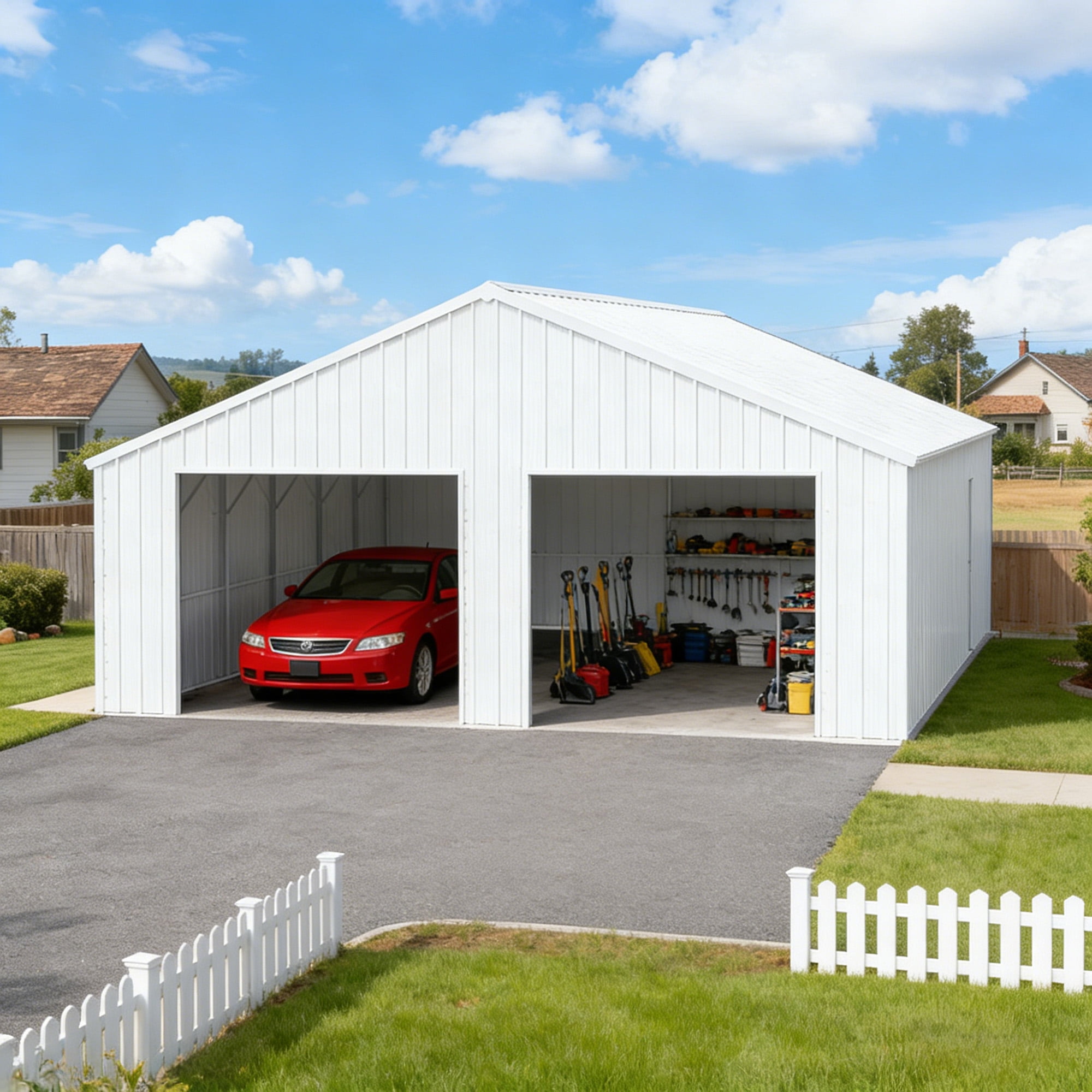25' x 33' x 14' Heavy Duty Metal Garage Barn, Reinforced Steel Storage ...
