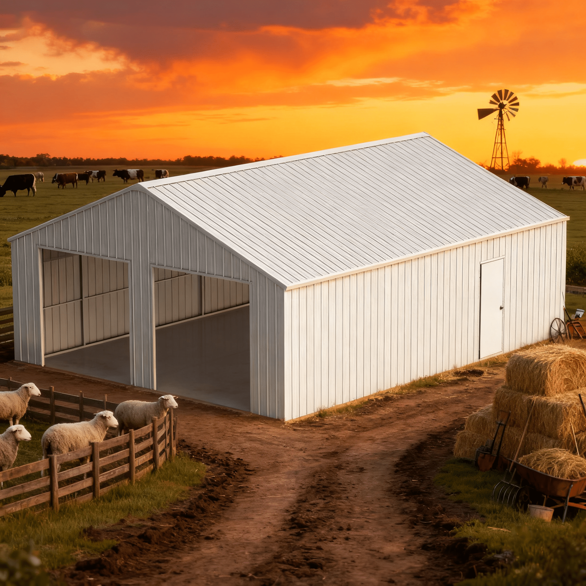 25' x 33' x 14' Heavy Duty Metal Garage Barn, Reinforced Steel Storage ...