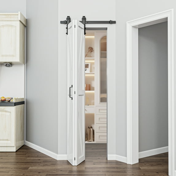 25'' x 84'' Bifold Barn Doors and Hardware Included, White Smooth ...