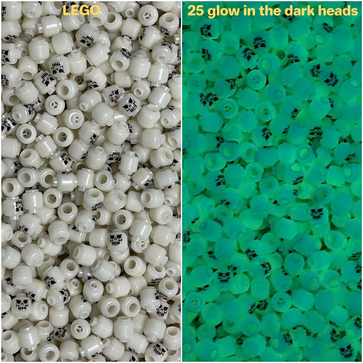 Pack of 25 Lego Minifigure Glow in the Dark Skeleton Heads - Walmart.com