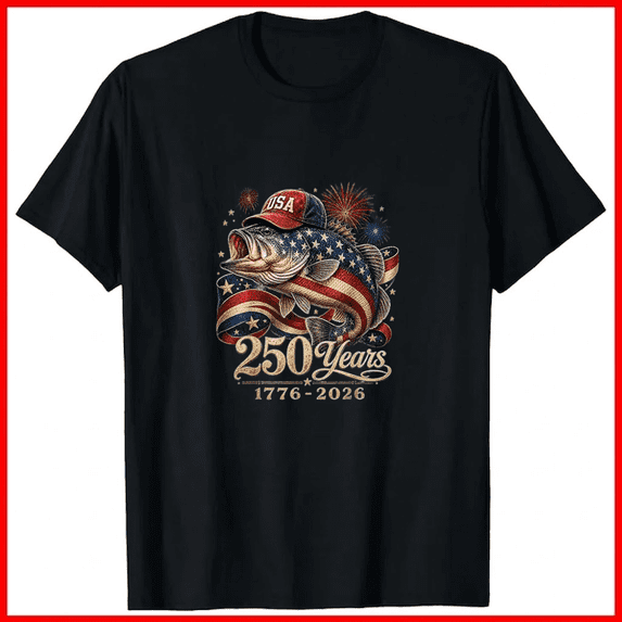 250 America 1776 2026 Bass Fishing USA Flag 250th Birthday Unisex T ...