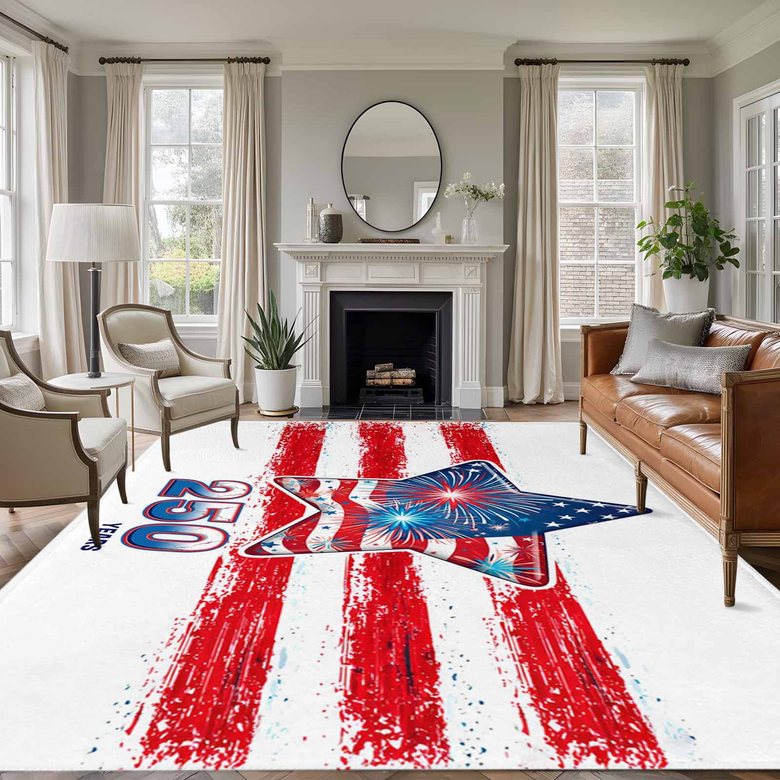 250 Anniversary 5'x8' Large Area Rugs American Flag Fireworks Star Red ...