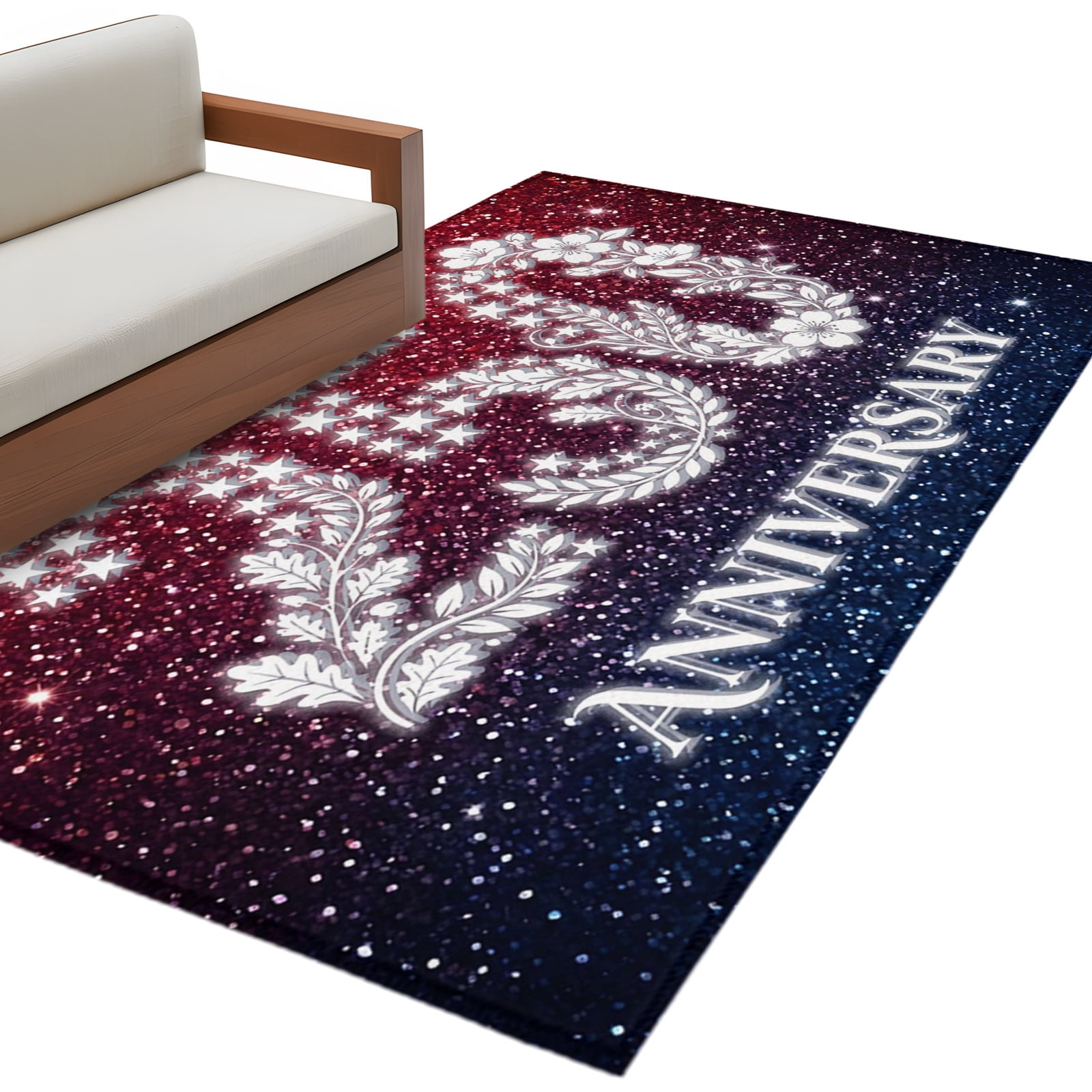 250 Anniversary Area Rug 3x5 Washable Rug Non Slip Blue Red Fireworks ...