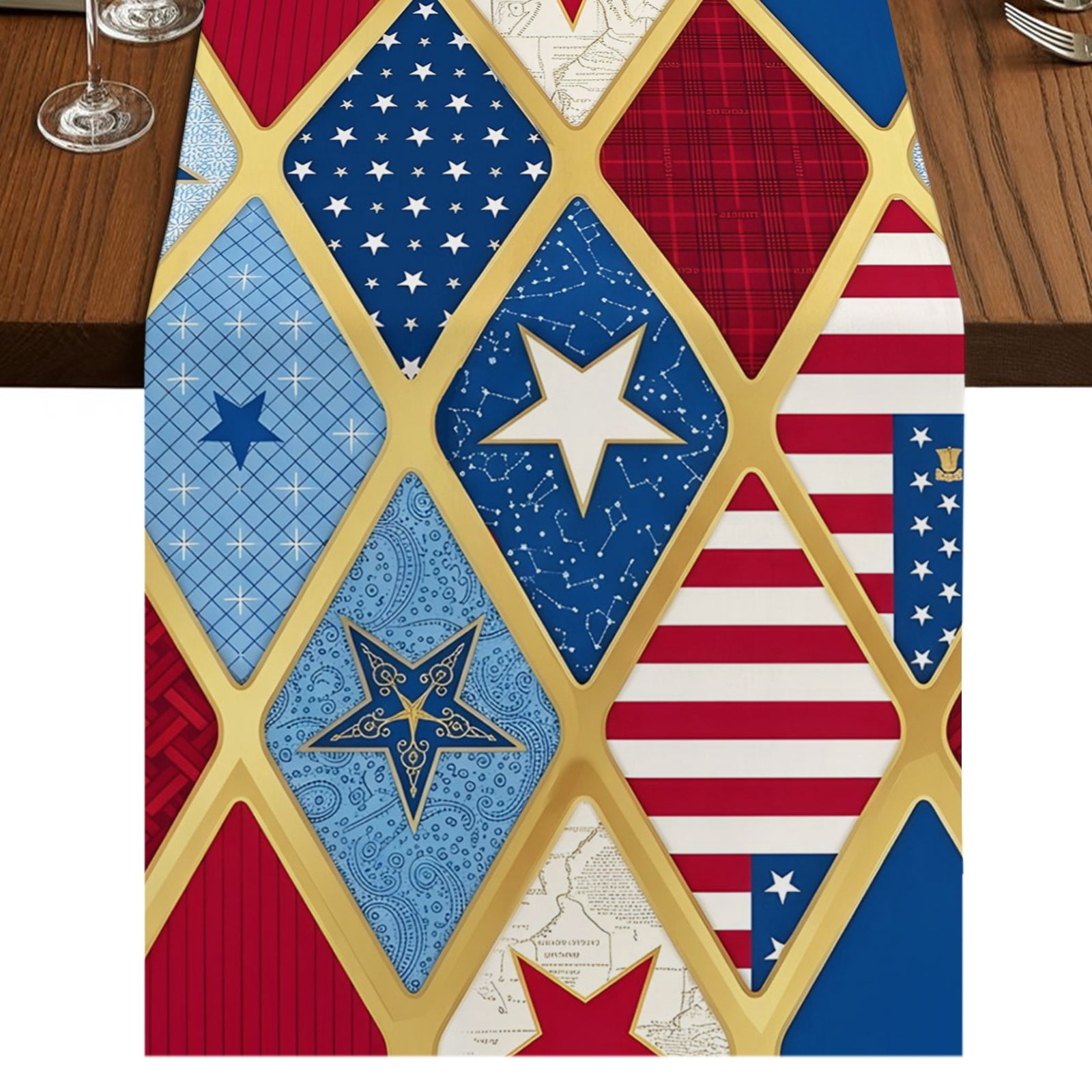 250 Anniversary Burlap Cotton Table Runner 13x36 Inches Short, 4th of ...