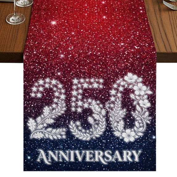 250 Anniversary Burlap Cotton Table Runner 13x60 Inches Long, Blue Red ...