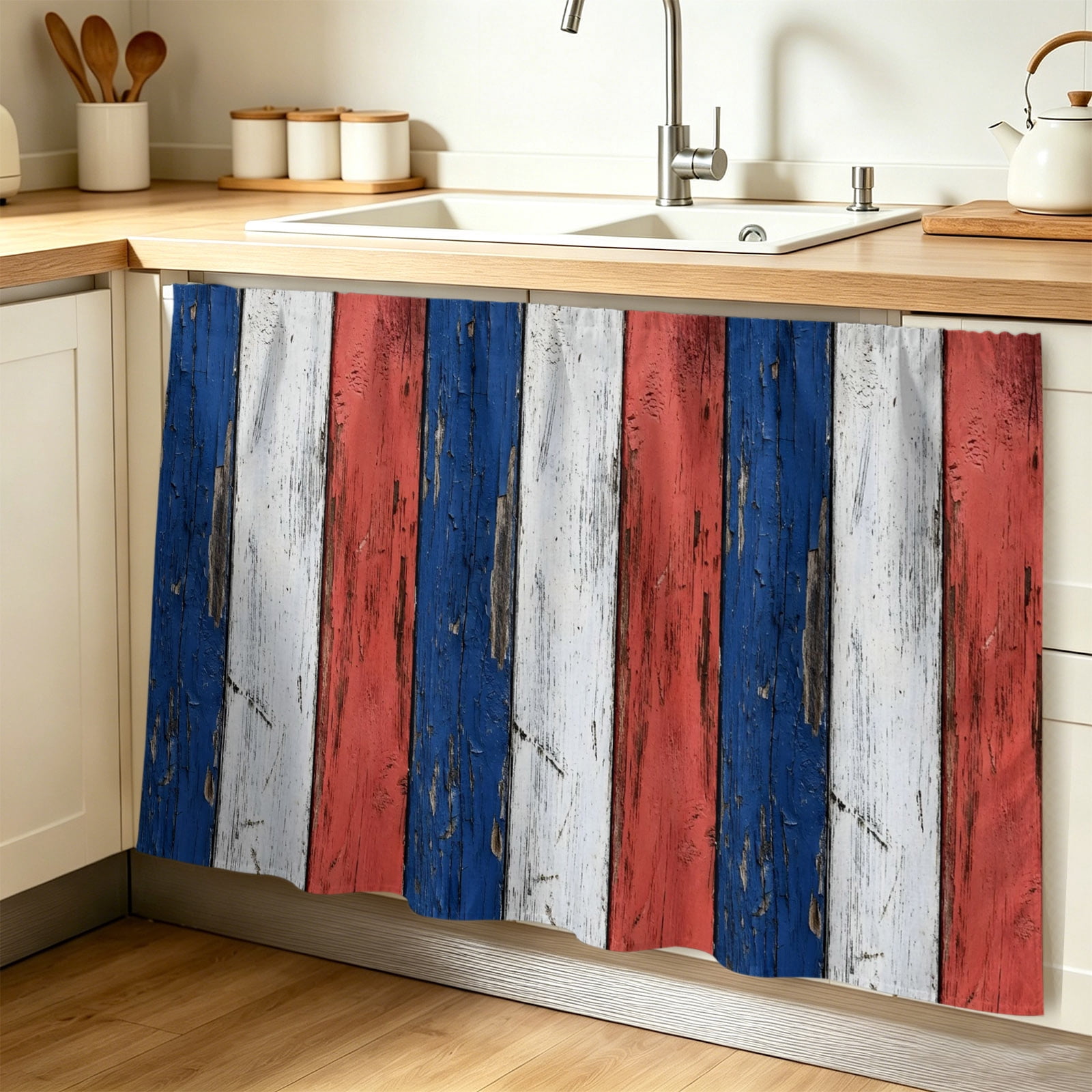 250 Anniversary Cabinet Curtain 28"W x 51"L, Blue Red Gray Vintage ...