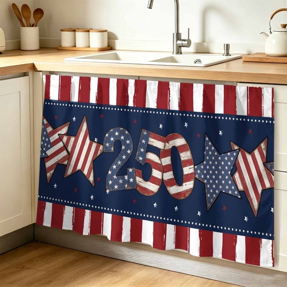 250 Anniversary Cabinet Curtains for Shelves, Patriotic Star Blue Red ...