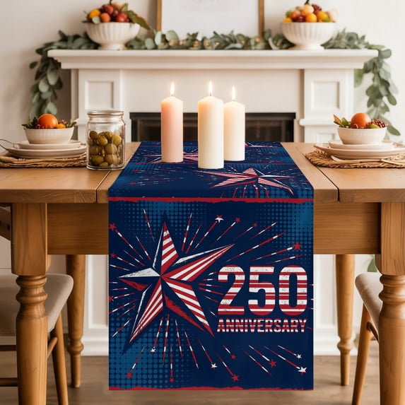 250 Anniversary Dining Table Runner, Independence Day Red White Stripes ...