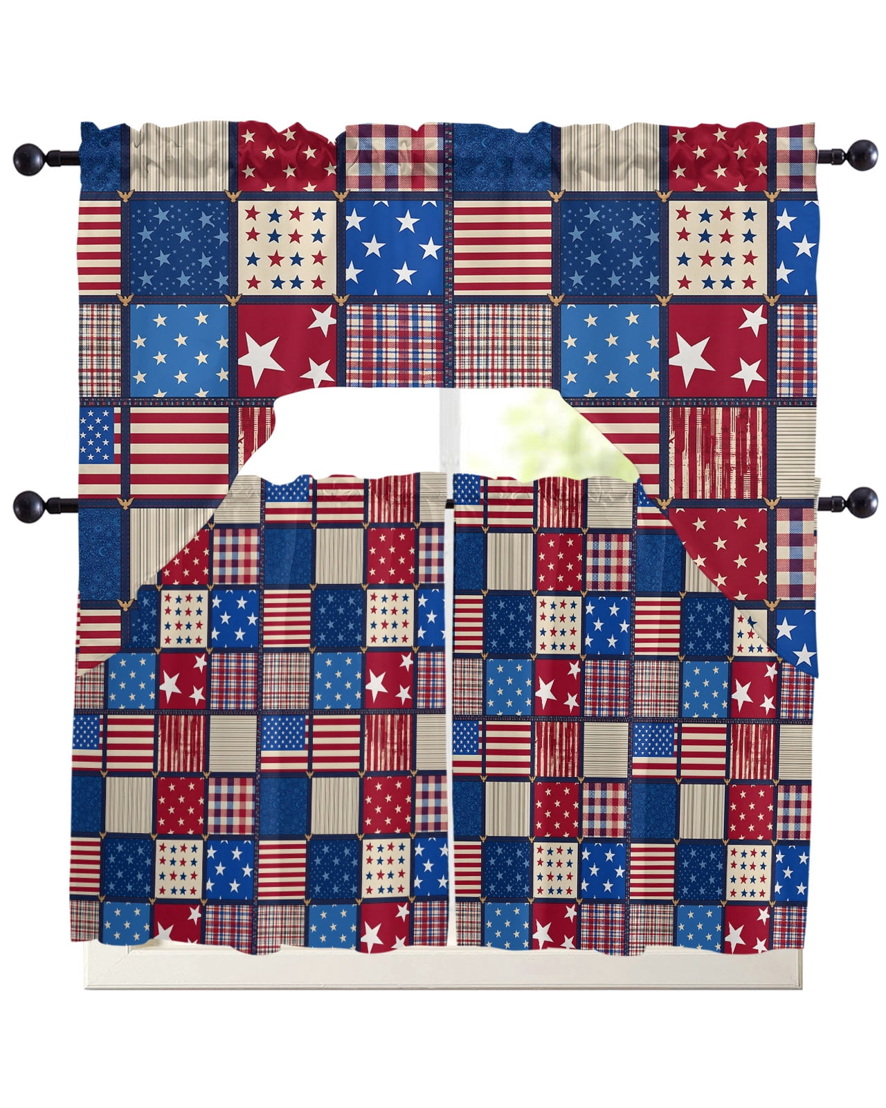 250 Anniversary Kitchen Curtains Sets for Windows 3 Piece, 4th of July ...