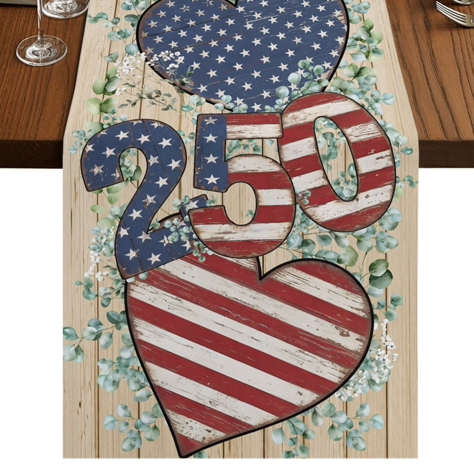 250 Anniversary Memorial Burlap Cotton Table Runner 13x36 Inches Short ...