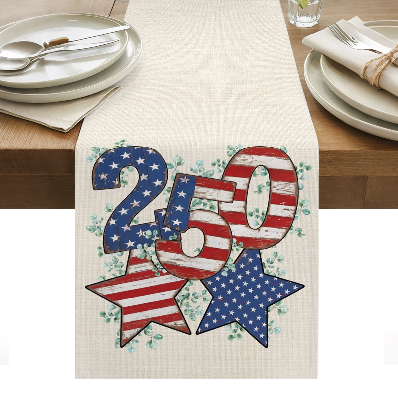 250 Anniversary Memorial Table Runner Botanical Eucalyptus Vintage ...