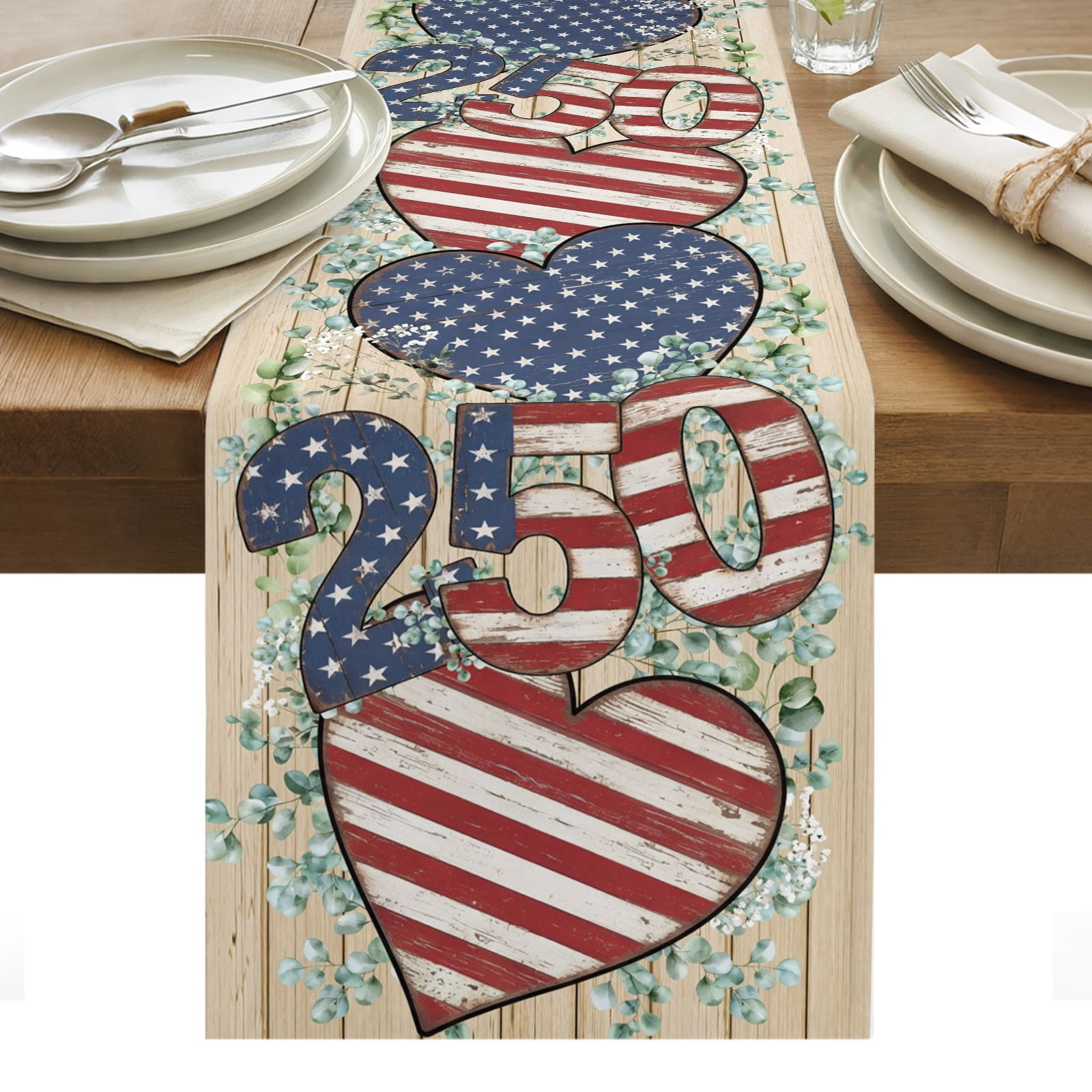250 Anniversary Memorial Table Runner Botanical Eucalyptus Vintage ...