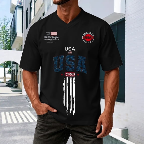 250 Anniversary Men's Summer Graphic V Neck Short Sleeve Everyday ...