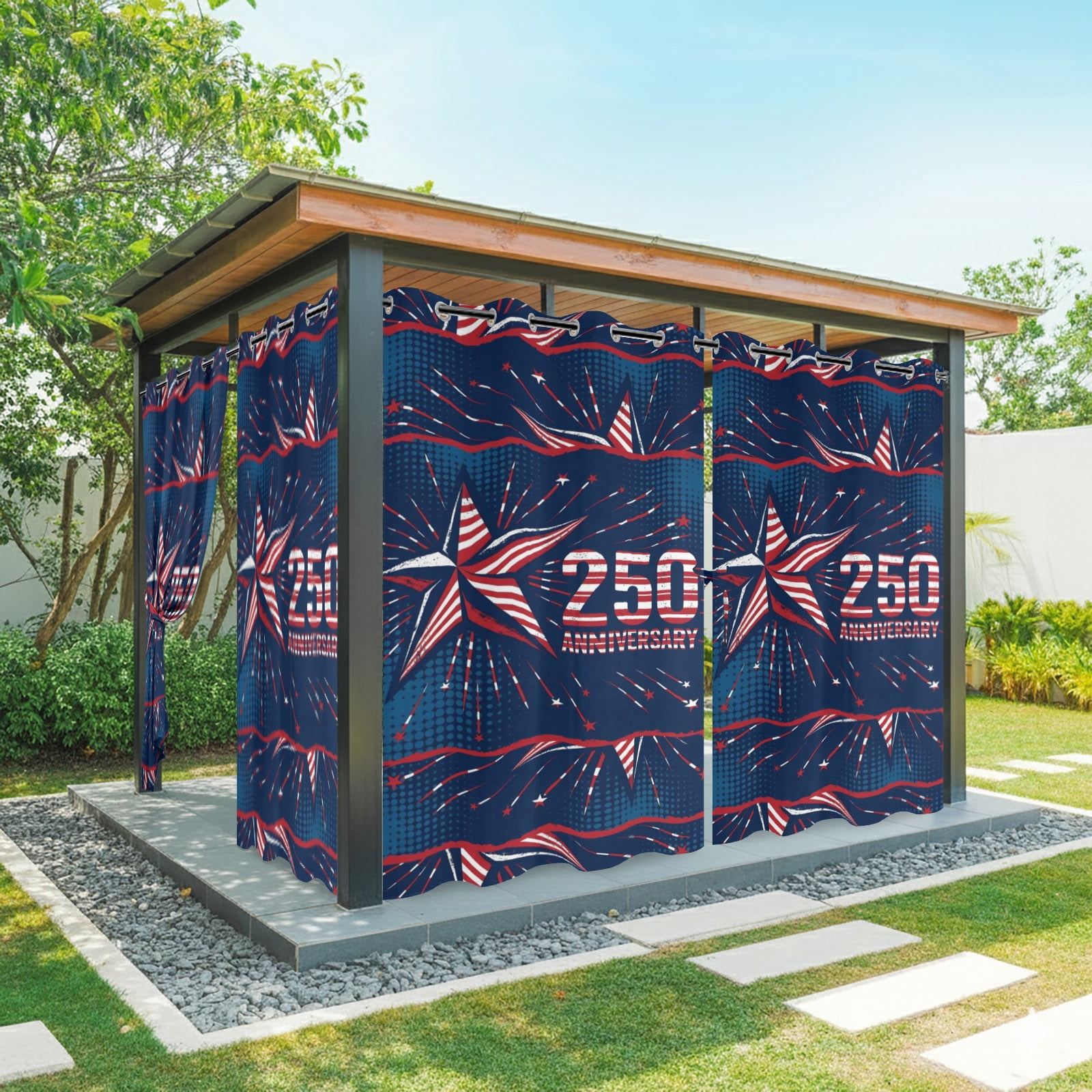 250 Anniversary Outdoor Curtains for Patio, Independence Day Red White ...
